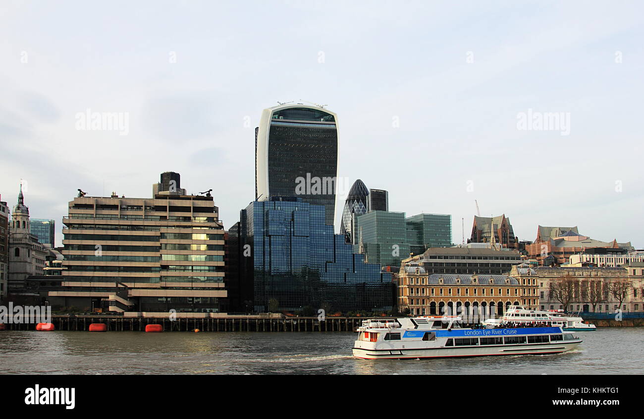 City of London business and financial aria view from the River Thames ...