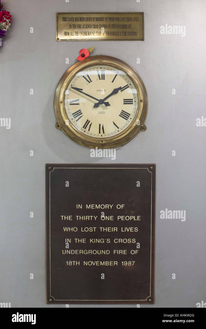 A plaque remembering the King's Cross fire which claimed the lives of ...
