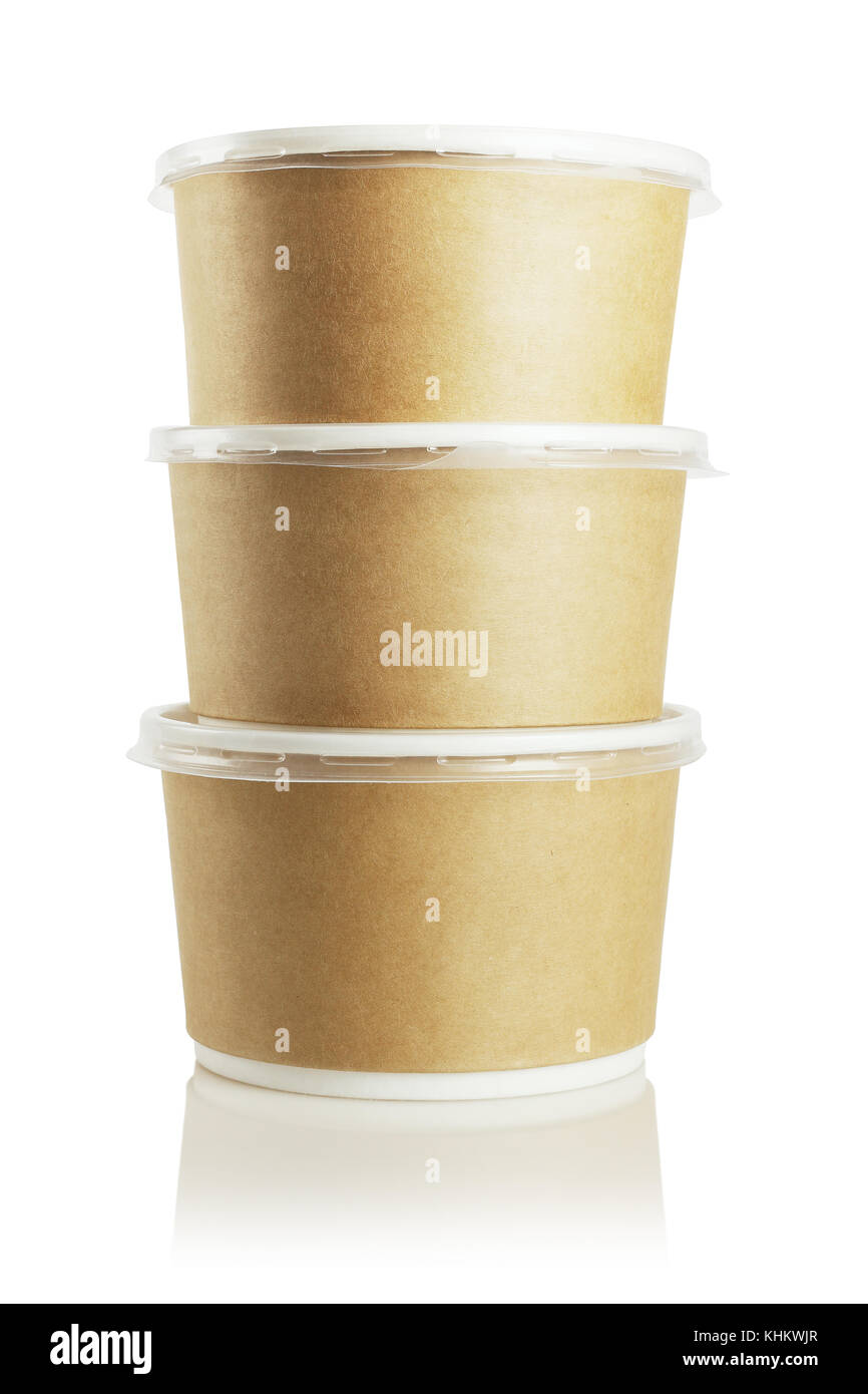 Stack of Three Paper Containers with Plastic Covers Stock Photo - Alamy