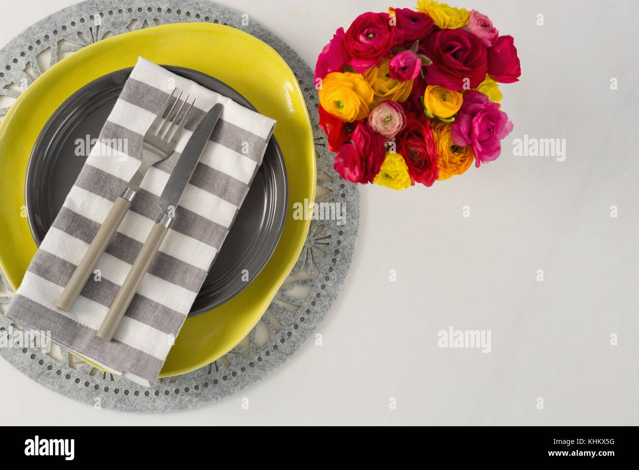 Overhead view of elegant table setting, close-up Stock Photo - Alamy