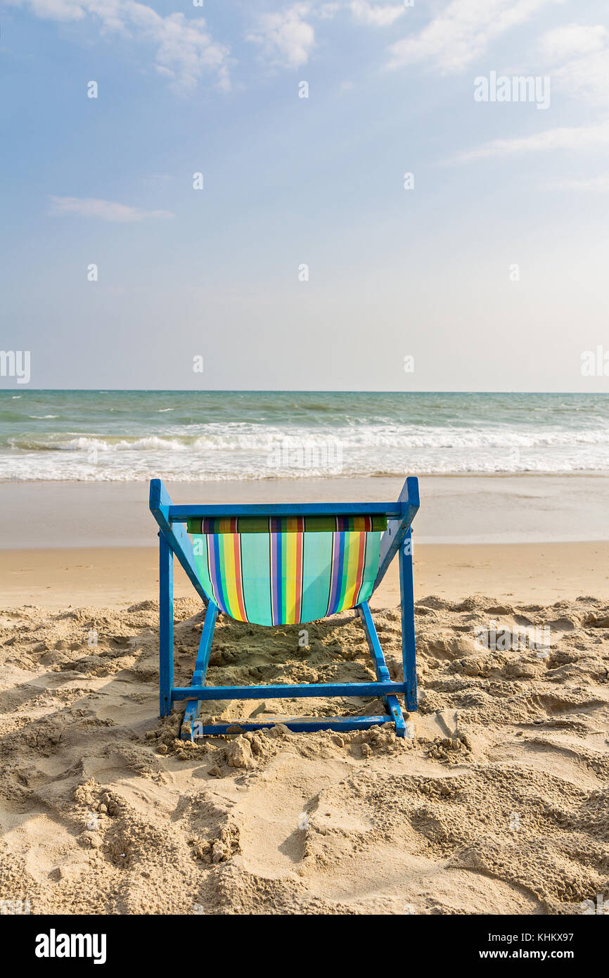 Beach chair on the beach and sea background Stock Photo - Alamy