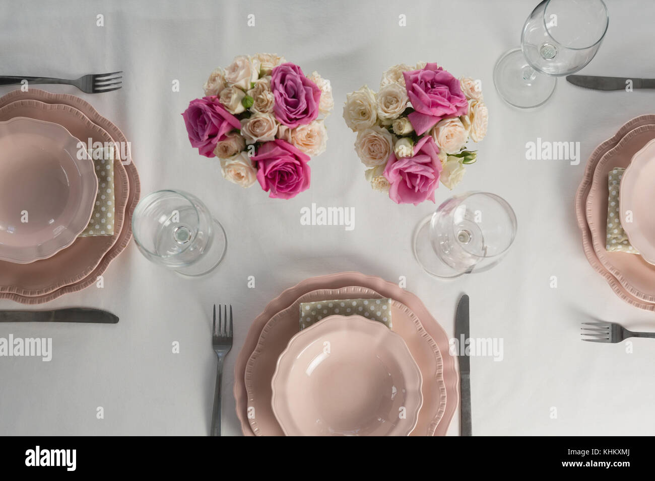 Overhead of beautiful table setting for an occasion Stock Photo - Alamy