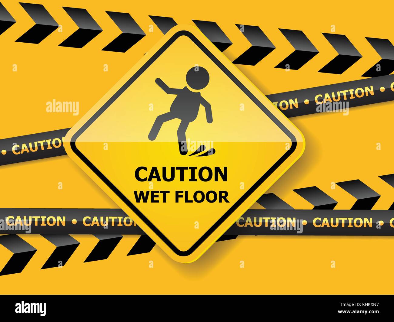 illustration of caution wet floor on yellow wall vector background ...