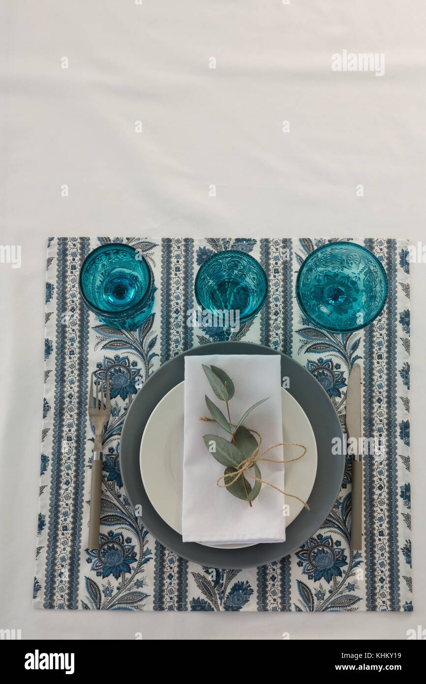 Close-up of floral theme table setting Stock Photo - Alamy
