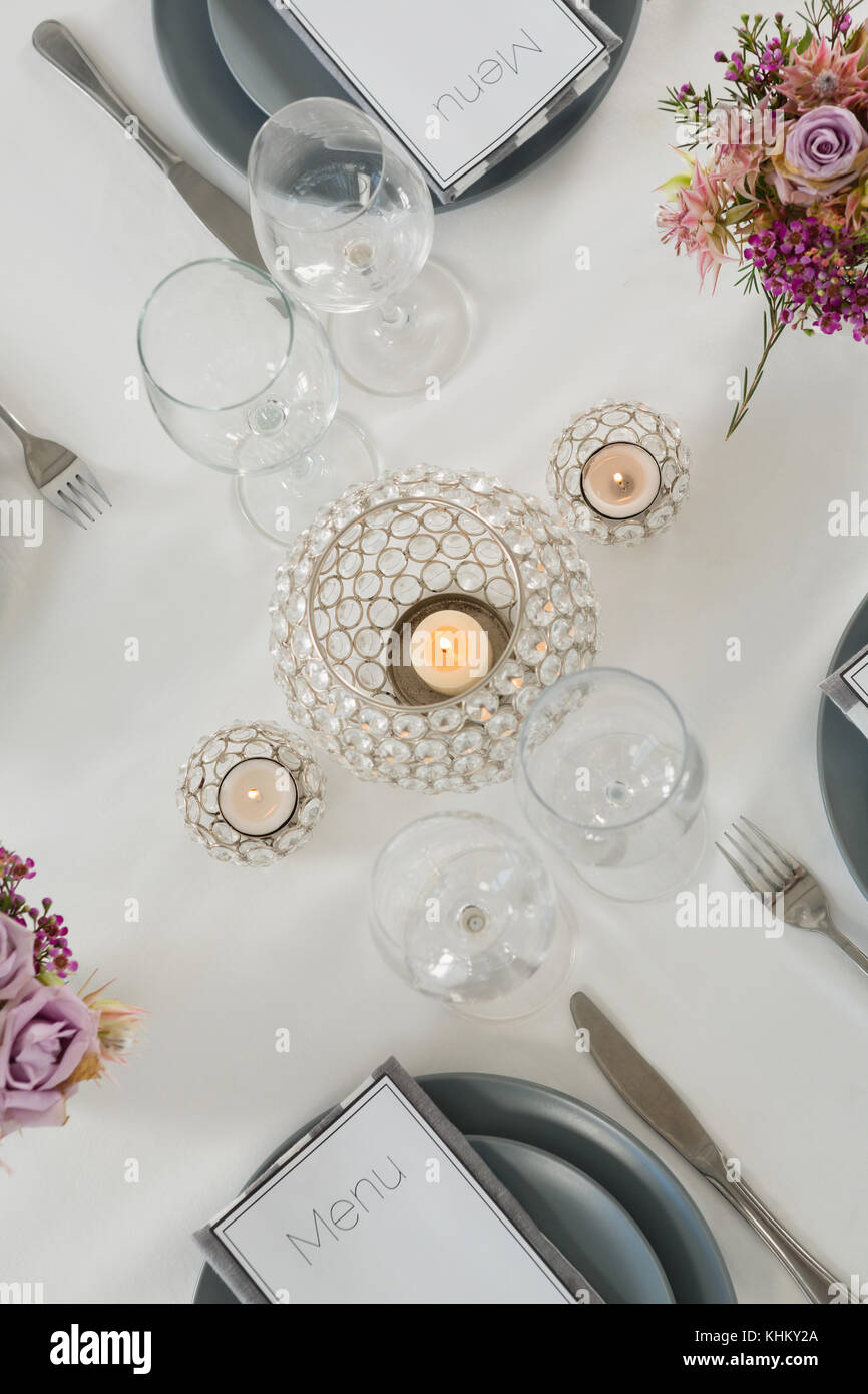 Overhead of beautiful table setting for an occasion Stock Photo - Alamy