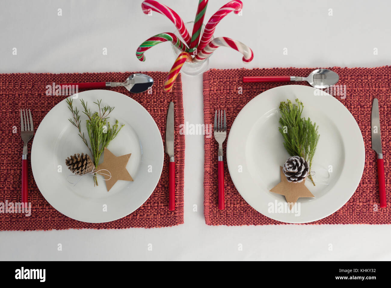 Overhead view of elegant table setting with candy Stock Photo - Alamy