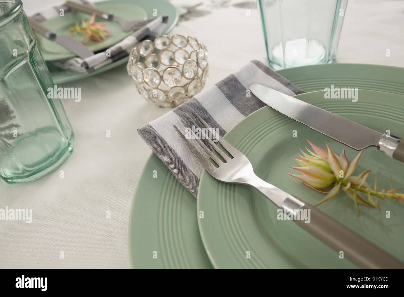 close-up of overhead view of elegant table setting Stock Photo - Alamy