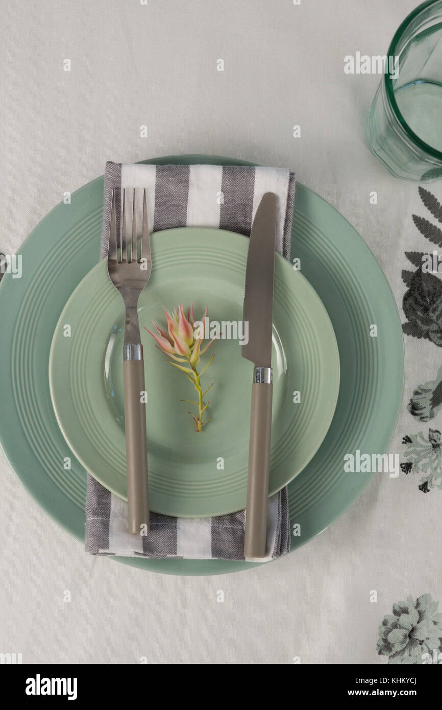 close-up of overhead view of elegant table setting Stock Photo - Alamy
