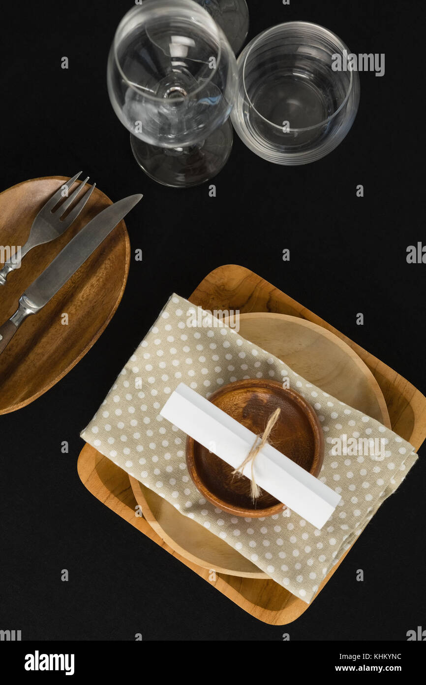 Overhead view of elegant table setting and glass Stock Photo - Alamy