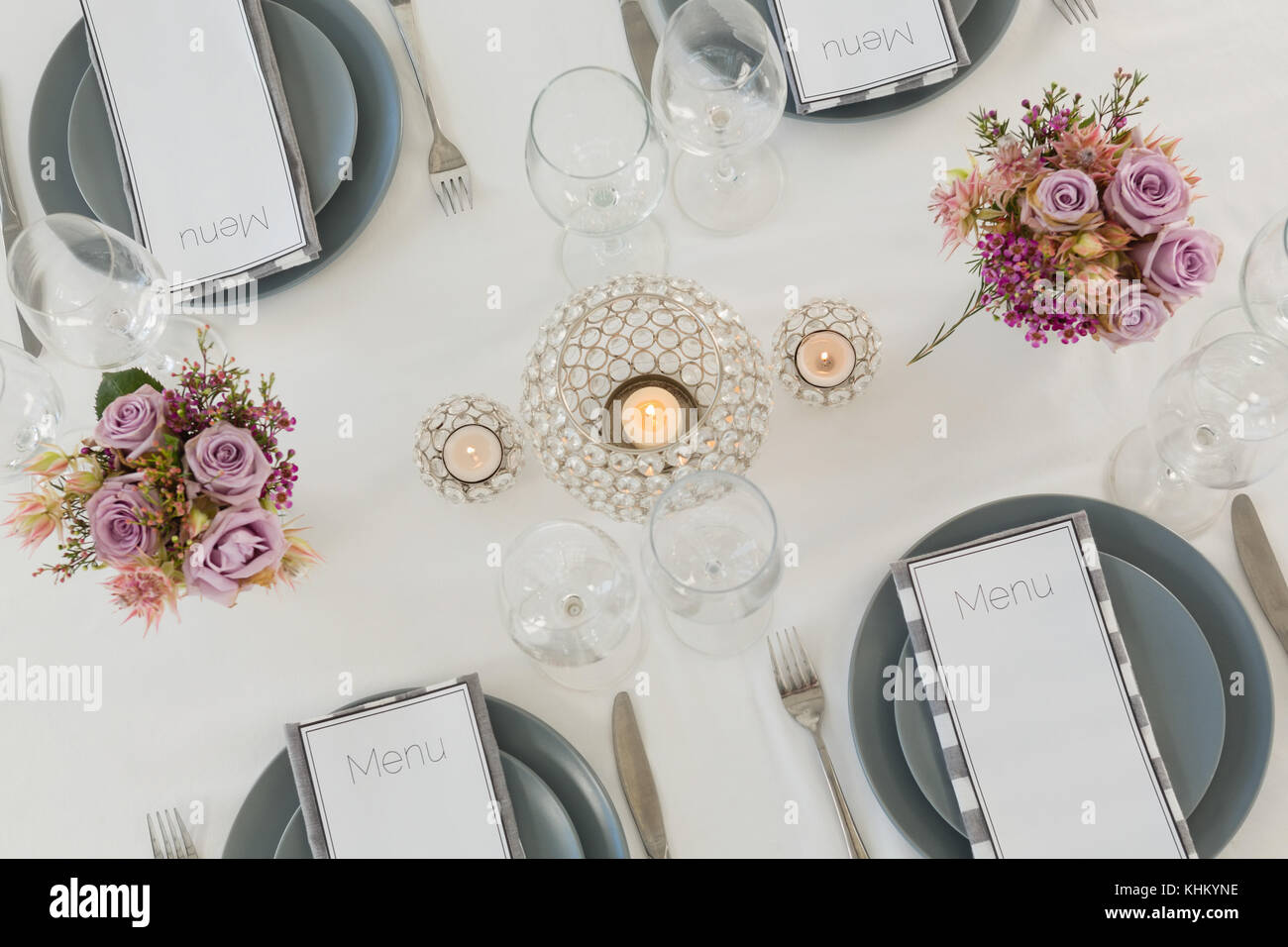 Overhead of beautiful table setting for an occasion Stock Photo - Alamy