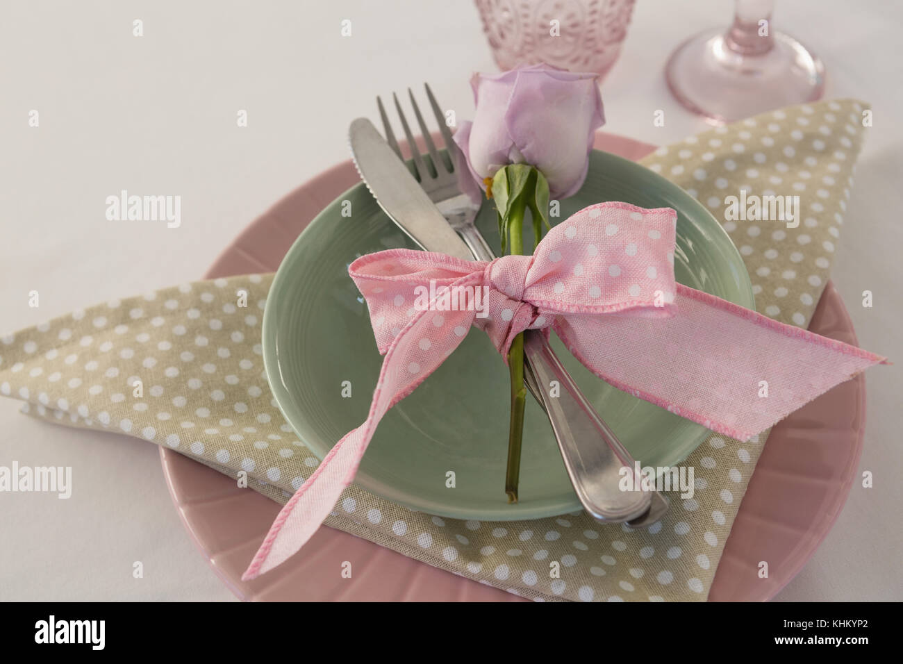 Overhead view of classic table setting, close-up Stock Photo - Alamy