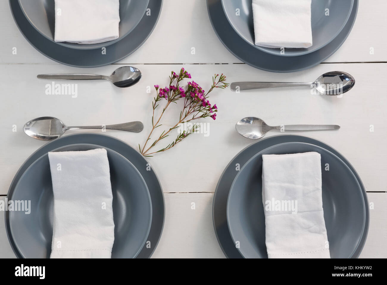 Overhead of elegance table setting on wooden plank Stock Photo - Alamy