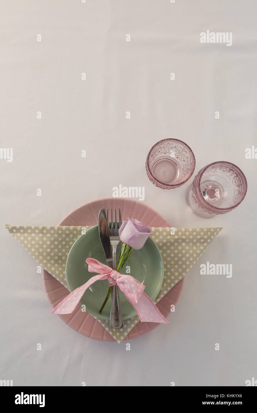 Overhead view of classic table setting, close-up Stock Photo - Alamy