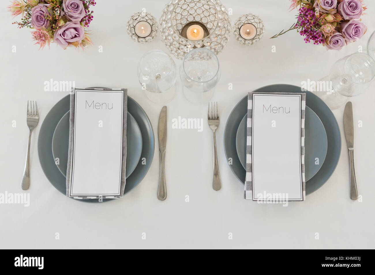 Overhead of beautiful table setting for an occasion Stock Photo - Alamy