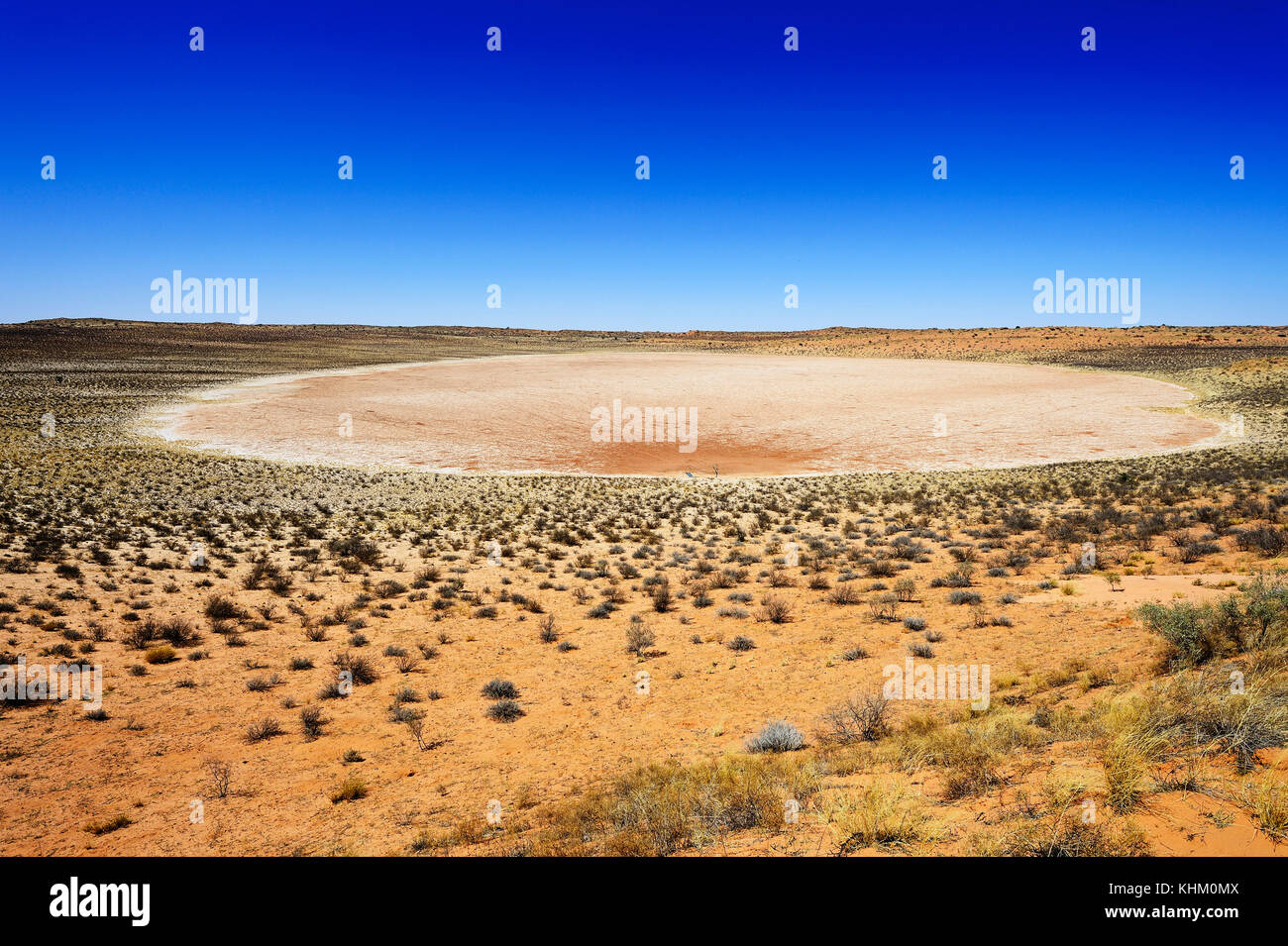 Dry salt pan at Xaus Lodge, Kglagadi Transfrontier Park, Kalahari ...