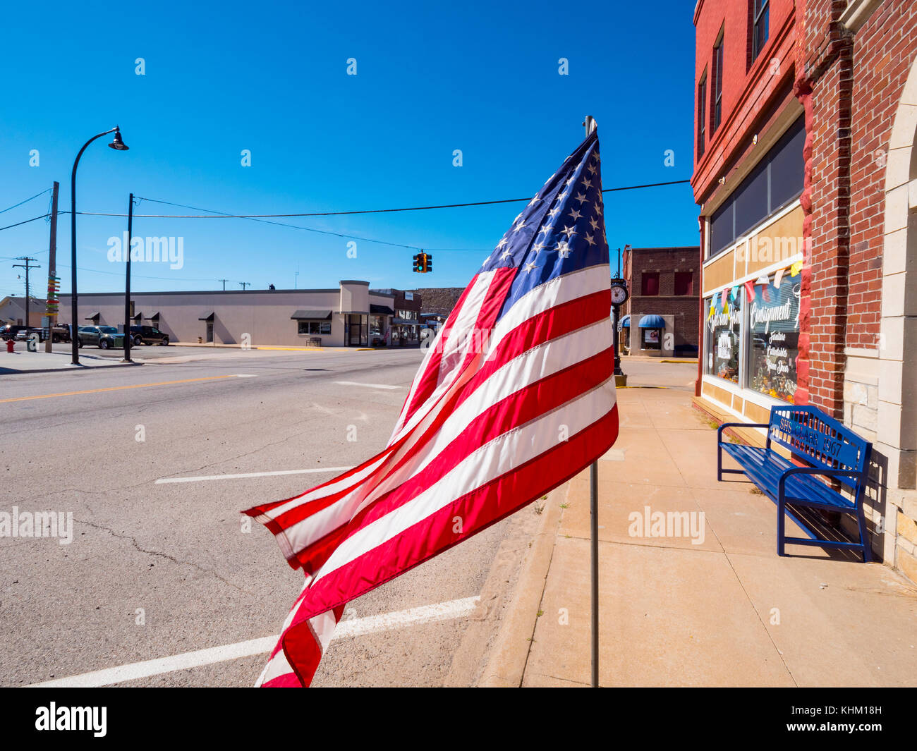 US Flag waving in the wind at Route 66 - STROUD / OKLAHOMA - OCTOBER 16 ...