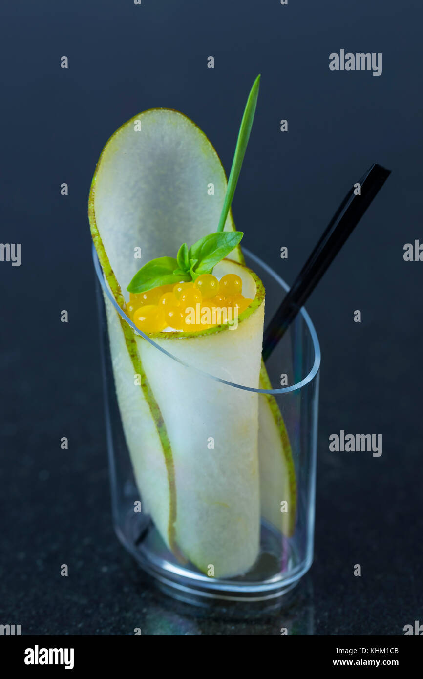 Mini canap with elements of molecular kitchen on white background Stock ...