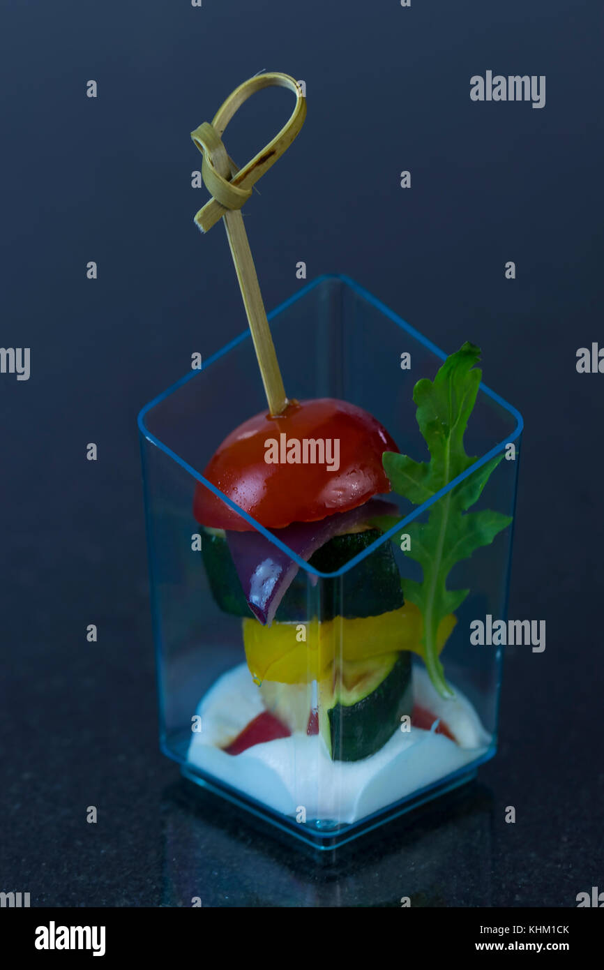 Mini canap with elements of molecular kitchen on white background Stock ...