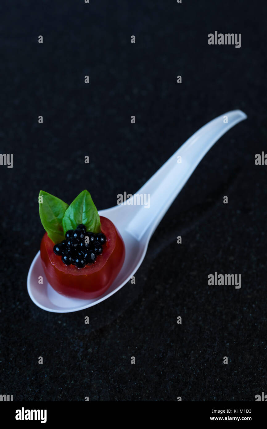 Mini canap with elements of molecular kitchen on white background Stock ...