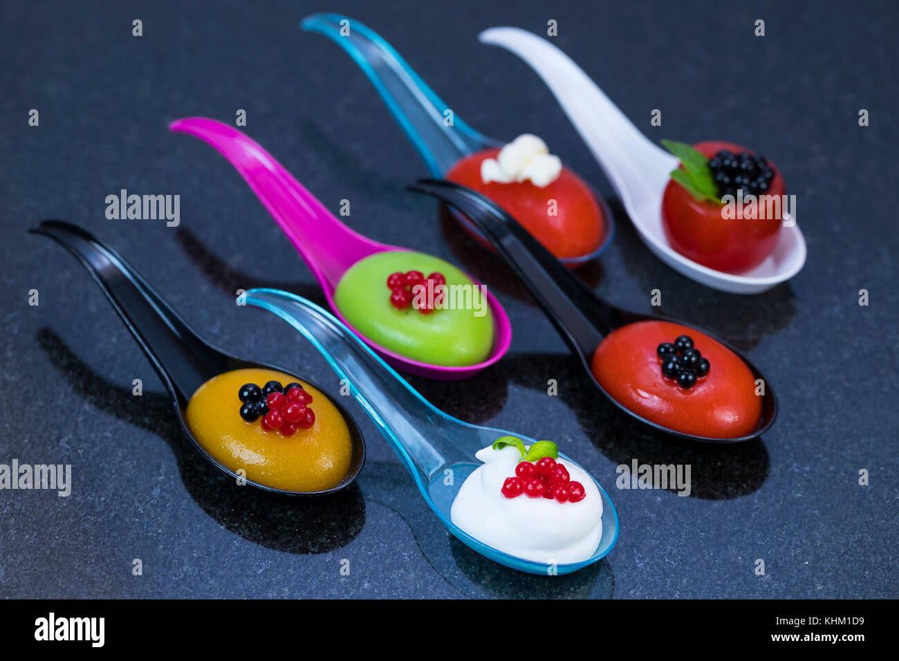 Mini canap with elements of molecular kitchen on white background Stock ...