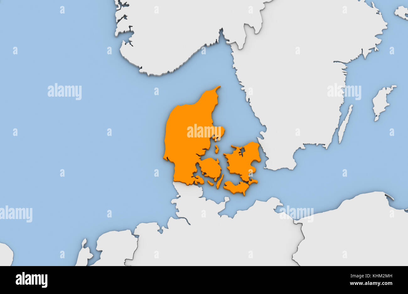 3d render of abstract map of Denmark highlighted in orange color Stock ...