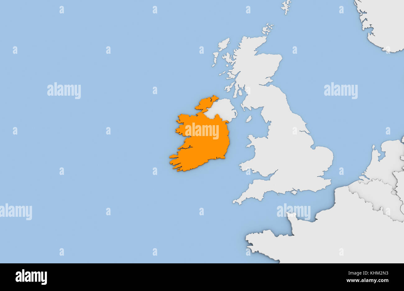 3d render of abstract map of Ireland highlighted in orange color Stock ...