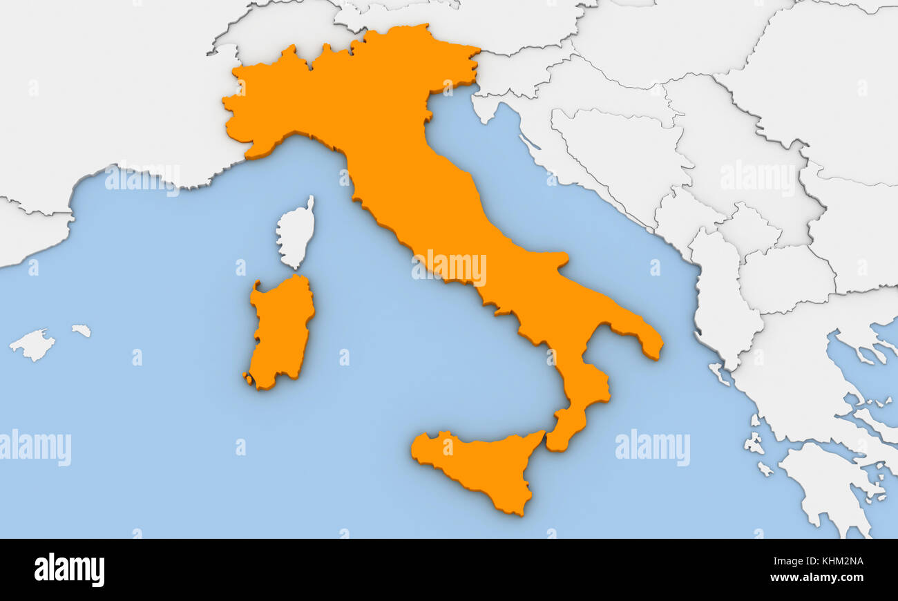 3d render of abstract map of Italia highlighted in orange color Stock ...