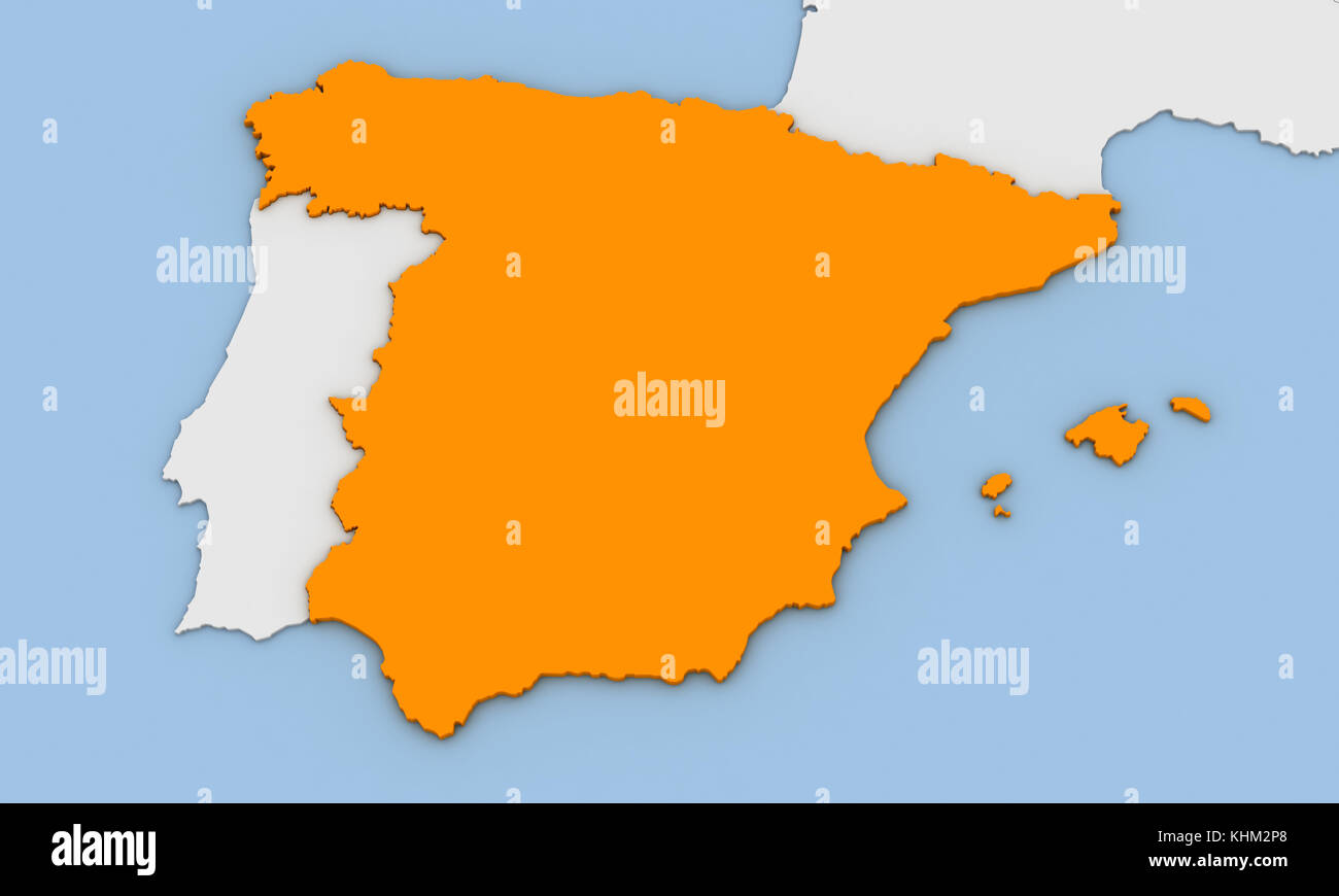 3d render of abstract map of Spain highlighted in orange color Stock ...