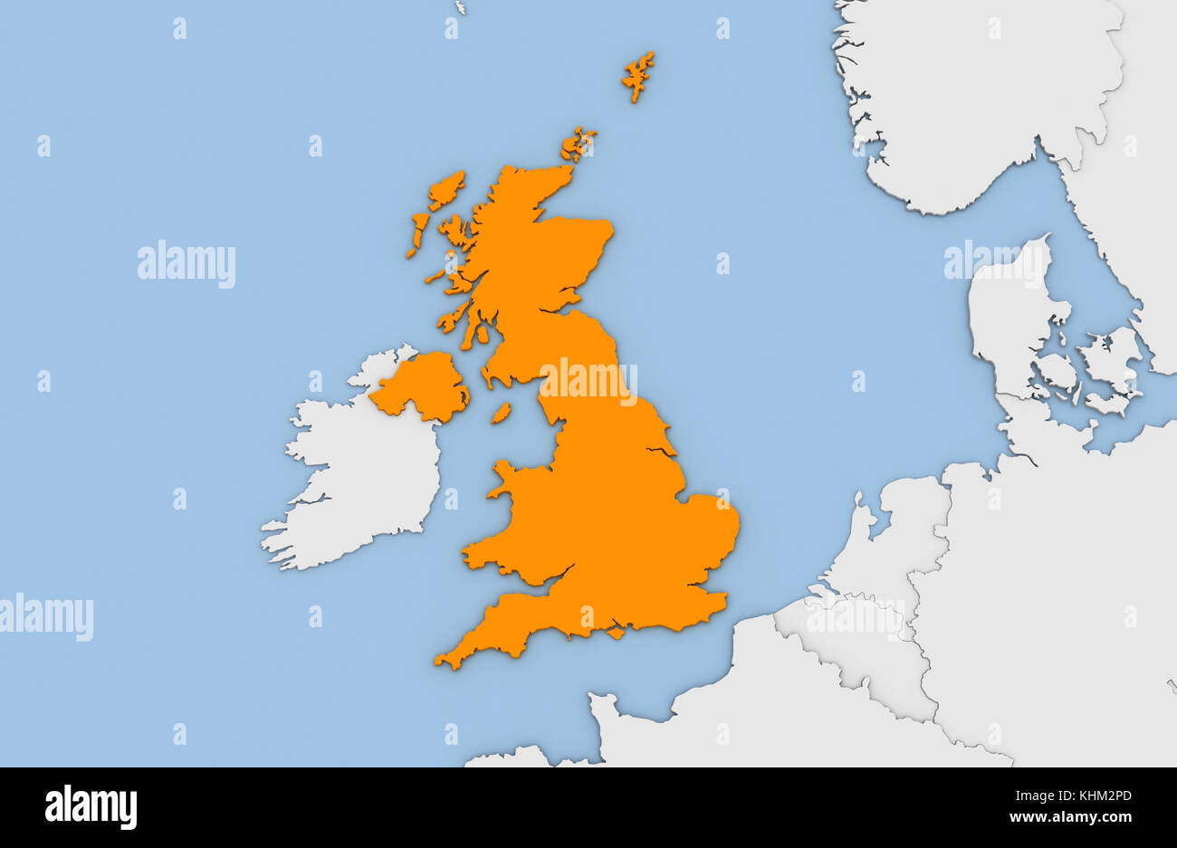 3d render of abstract map of United Kingdom highlighted in orange color ...