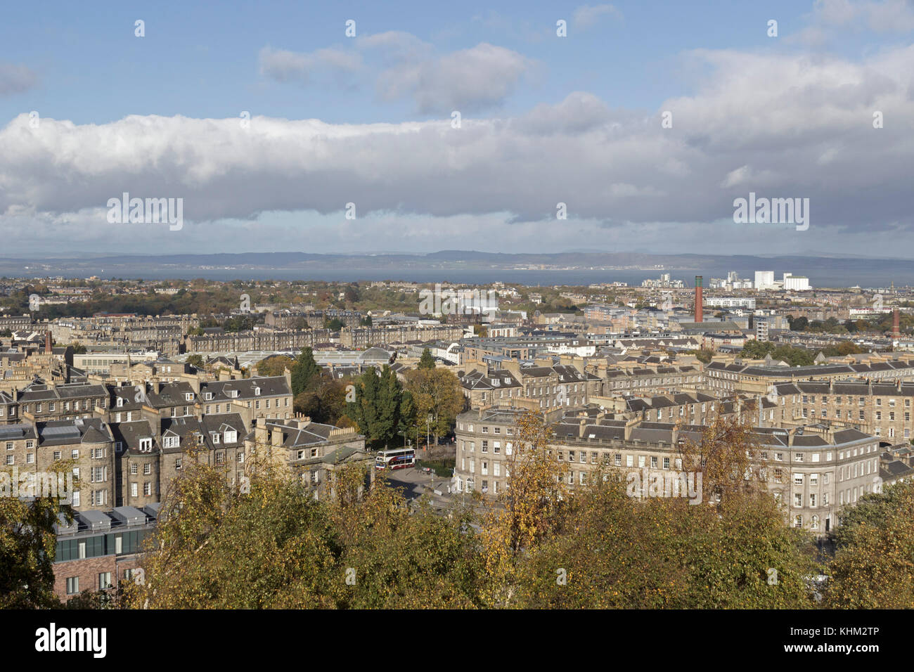 view of Edinburgh and the Firth of Forth from Carlton Hill, Scotland ...
