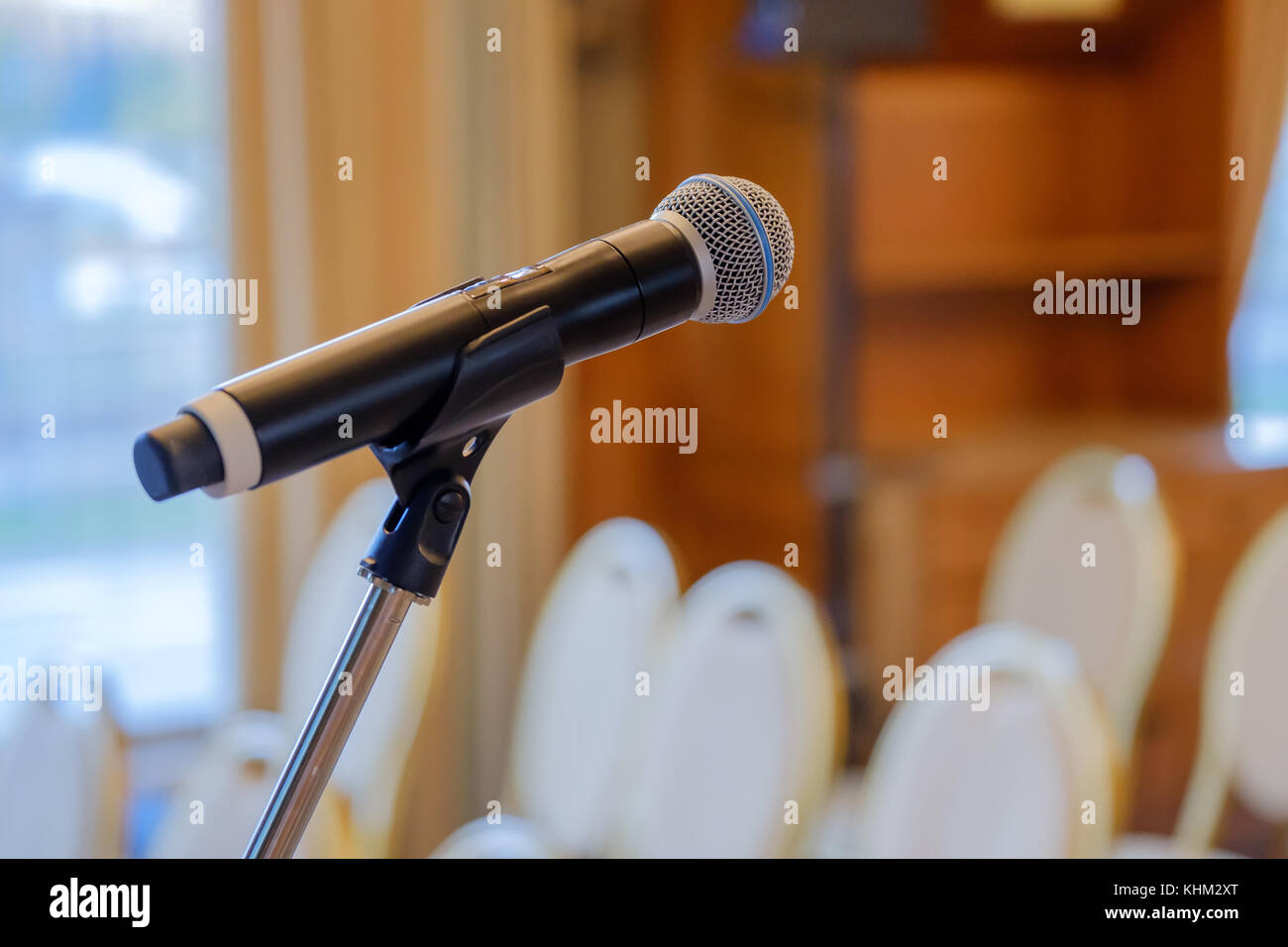 Microphone close up at the conference Stock Photo - Alamy