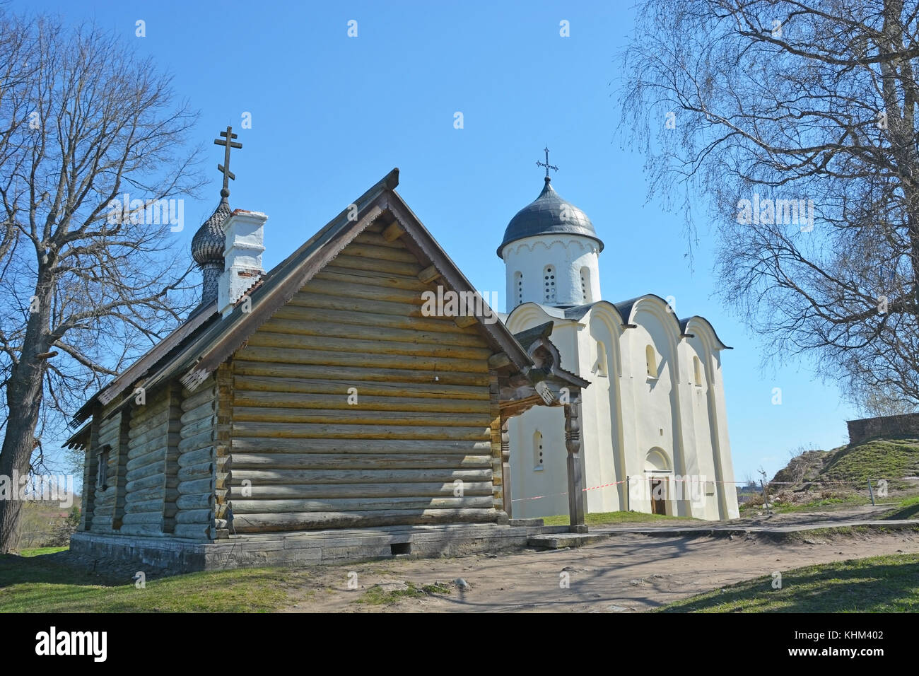 The wooden Orthodox Church of Dmitry Solunsky at Staraya Ladoga city ...