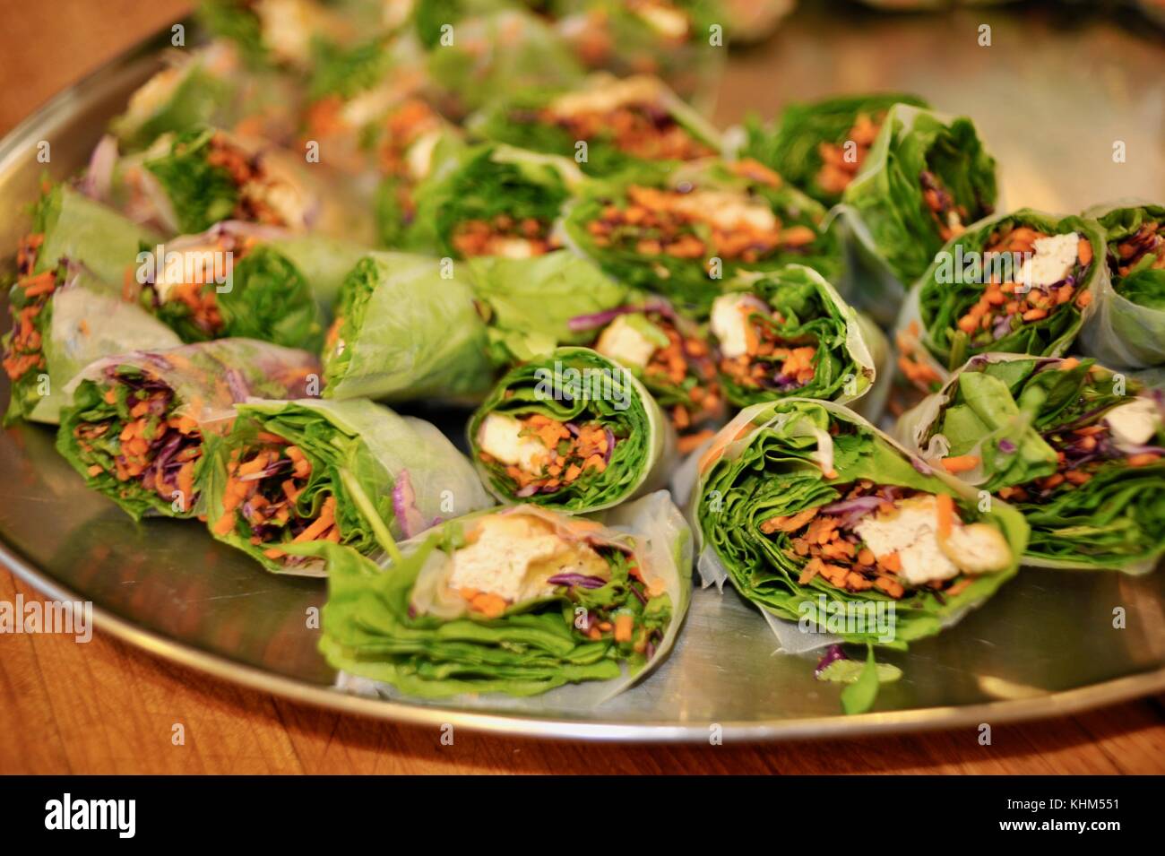 Garden fresh spring rolls on platter for lunch at Breitenbush Hot ...