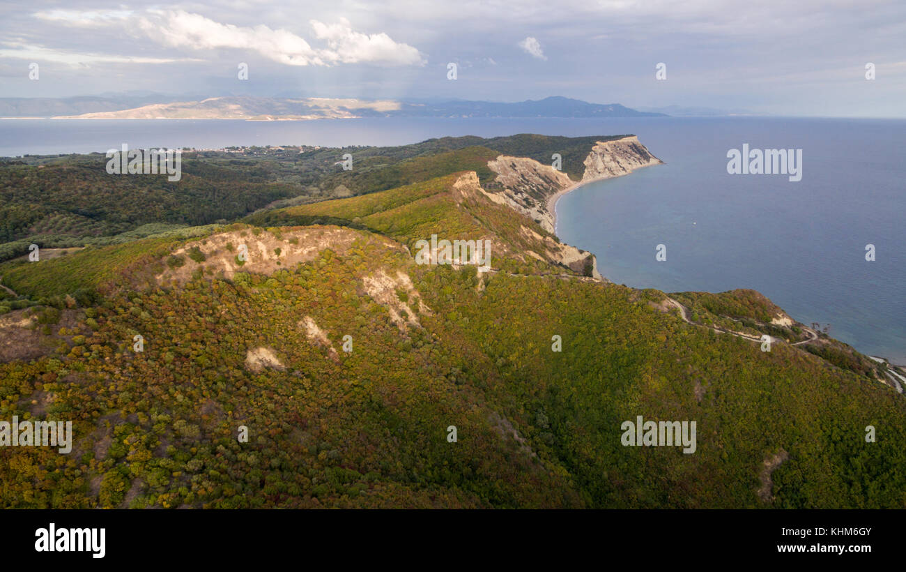 Aerial drone image of a coast line in South Corfu Greece Stock Photo ...