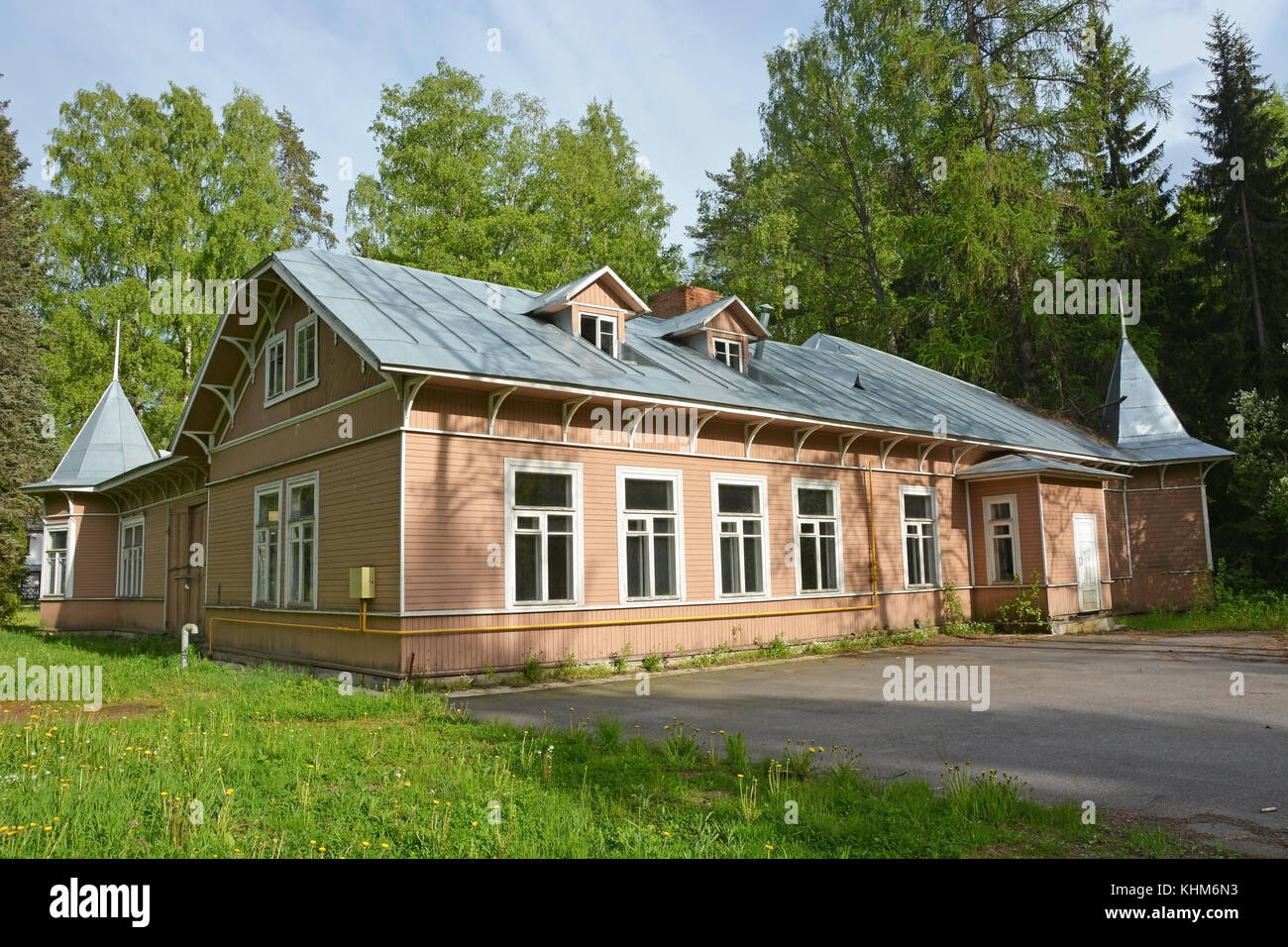Vintage style wooden house at spring season Stock Photo - Alamy