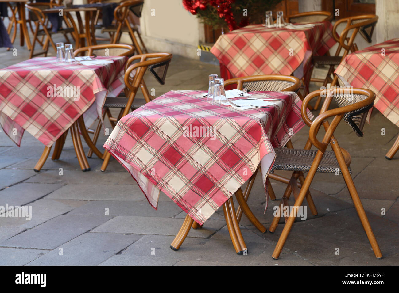 alfresco table with chairs and tables in the european country Stock ...