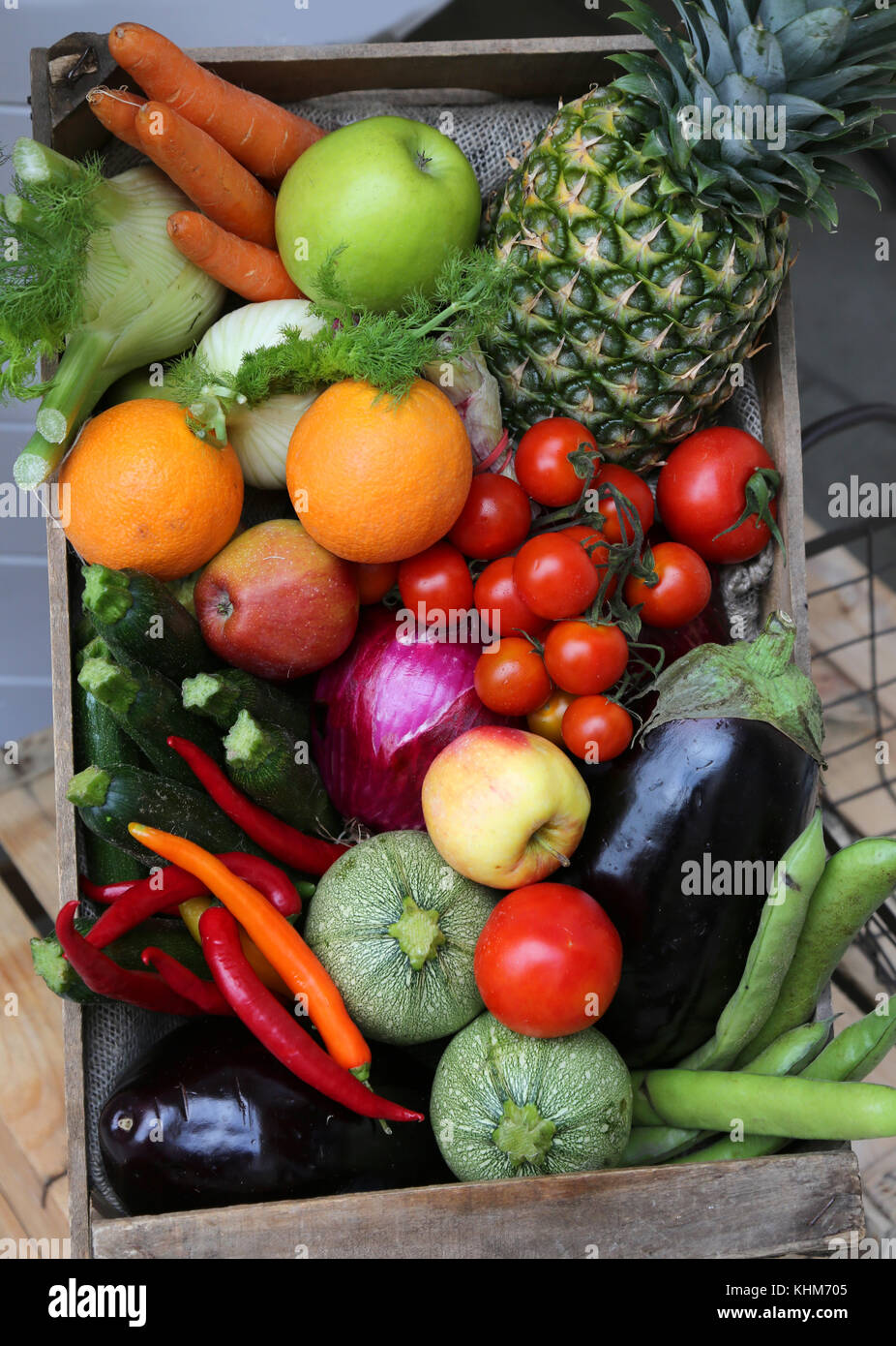 basket with fresh fruits and vegetables just harvested Stock Photo - Alamy