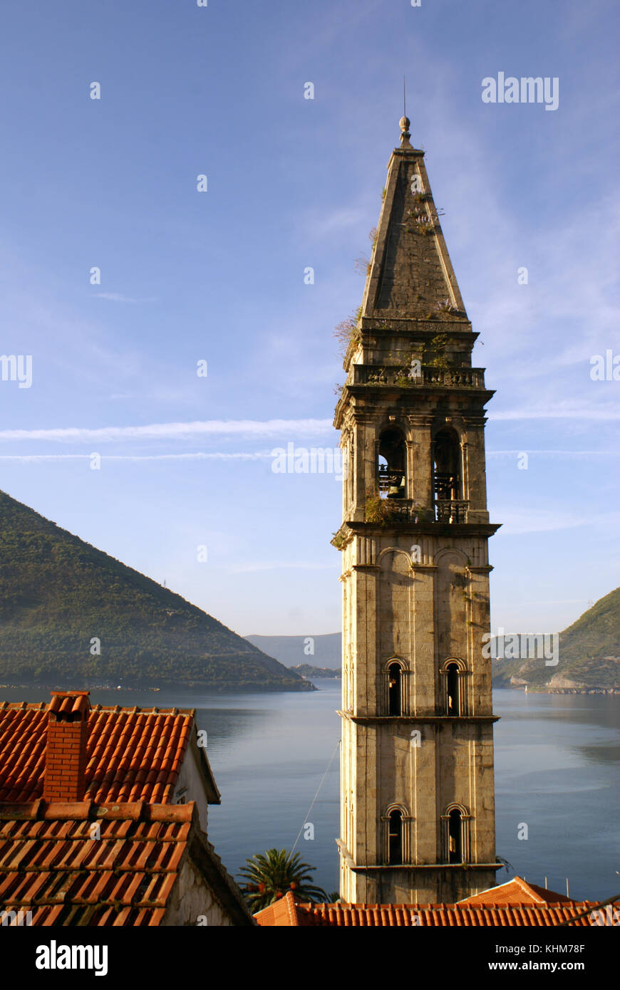 Church tower in Perast, Montenegro Stock Photo - Alamy