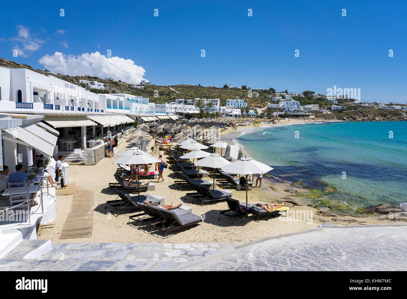 Platis Gialos, popular beach south on Mykonos island, Cyclades, Aegean ...