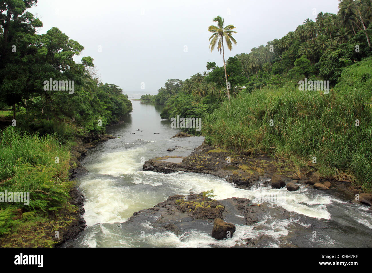 Falefa waterfall and river near the ocean in Upolu island, Samoa Stock ...