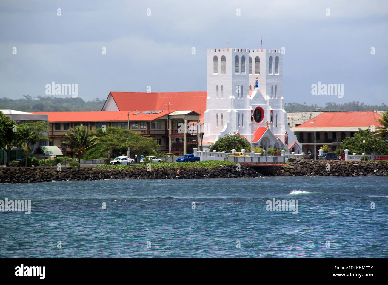 Blue waters in bay and white church in Apia, Samoa Stock Photo - Alamy