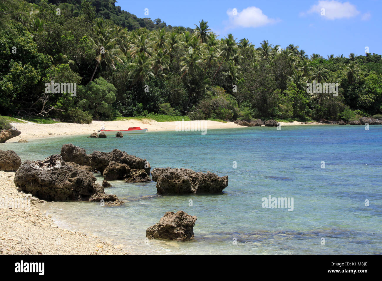 Rocks and palm trees on the tropical beach in Efate island, Vanuatu ...