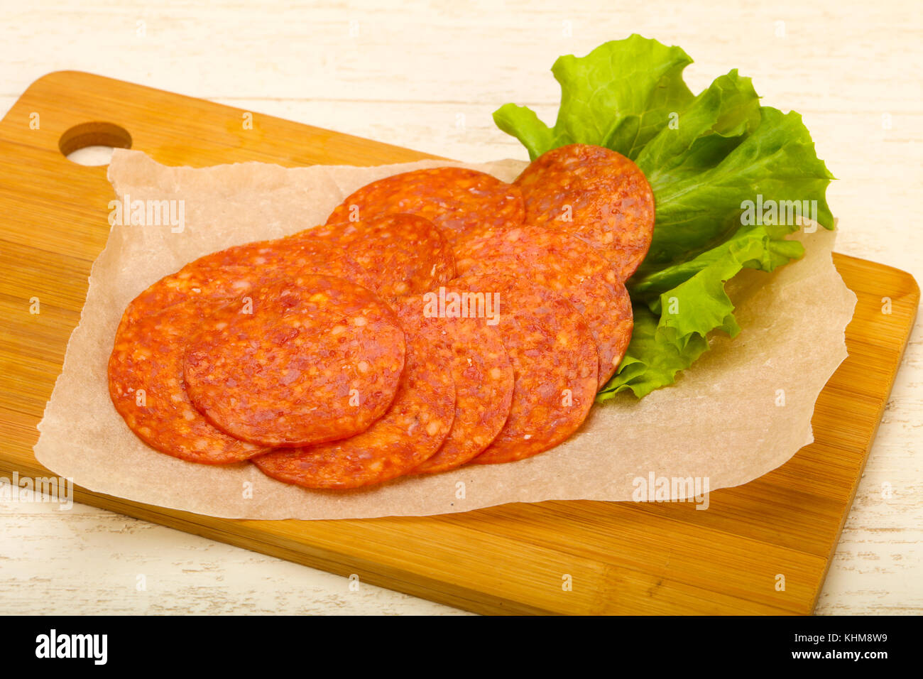 Pepperoni sliced sausage Stock Photo - Alamy
