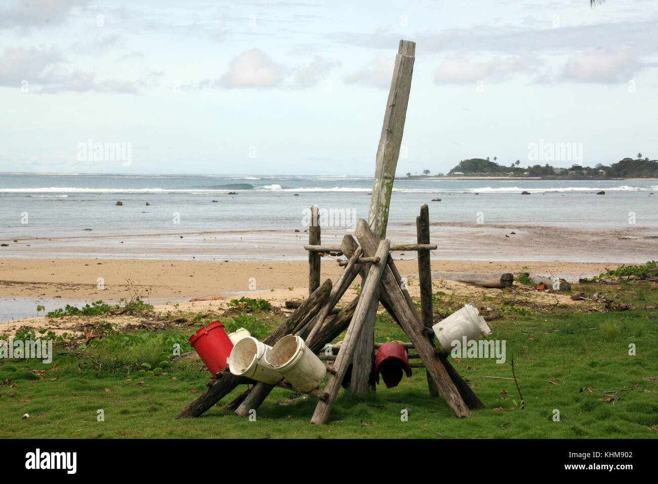 Blastic baskets on the sea shore in Savaii, Samoa Stock Photo - Alamy