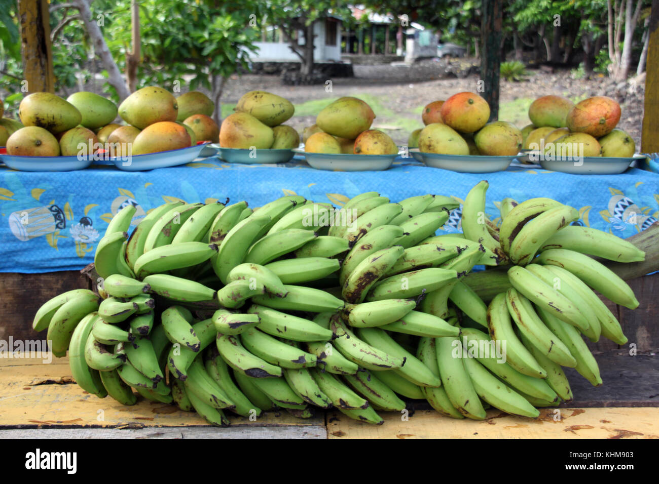 Tropical fruits on the stall near the road in Savaii, Samoa Stock Photo ...
