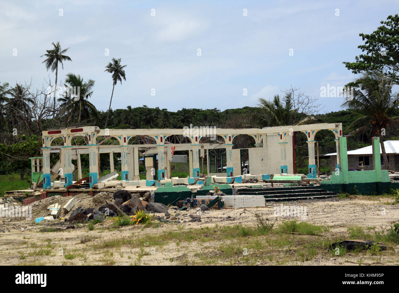 Ruins of big building after tsunamy in Upolu island, Samoa Stock Photo ...