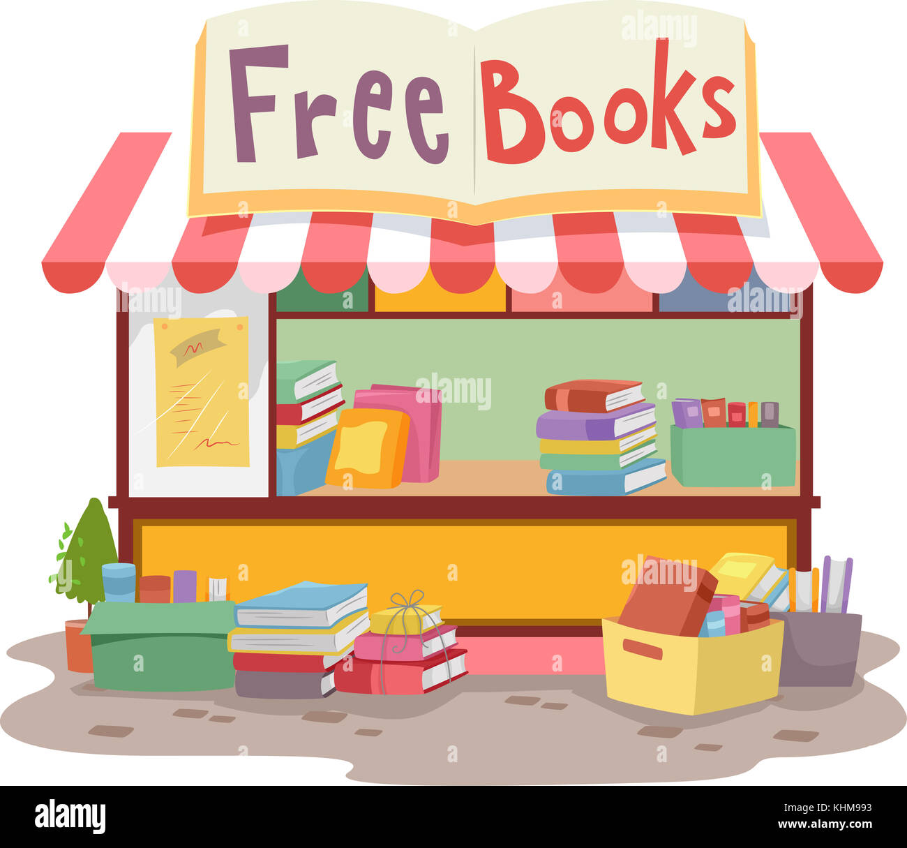 Colorful Illustration of a Small Roadside Stand Giving Away an ...