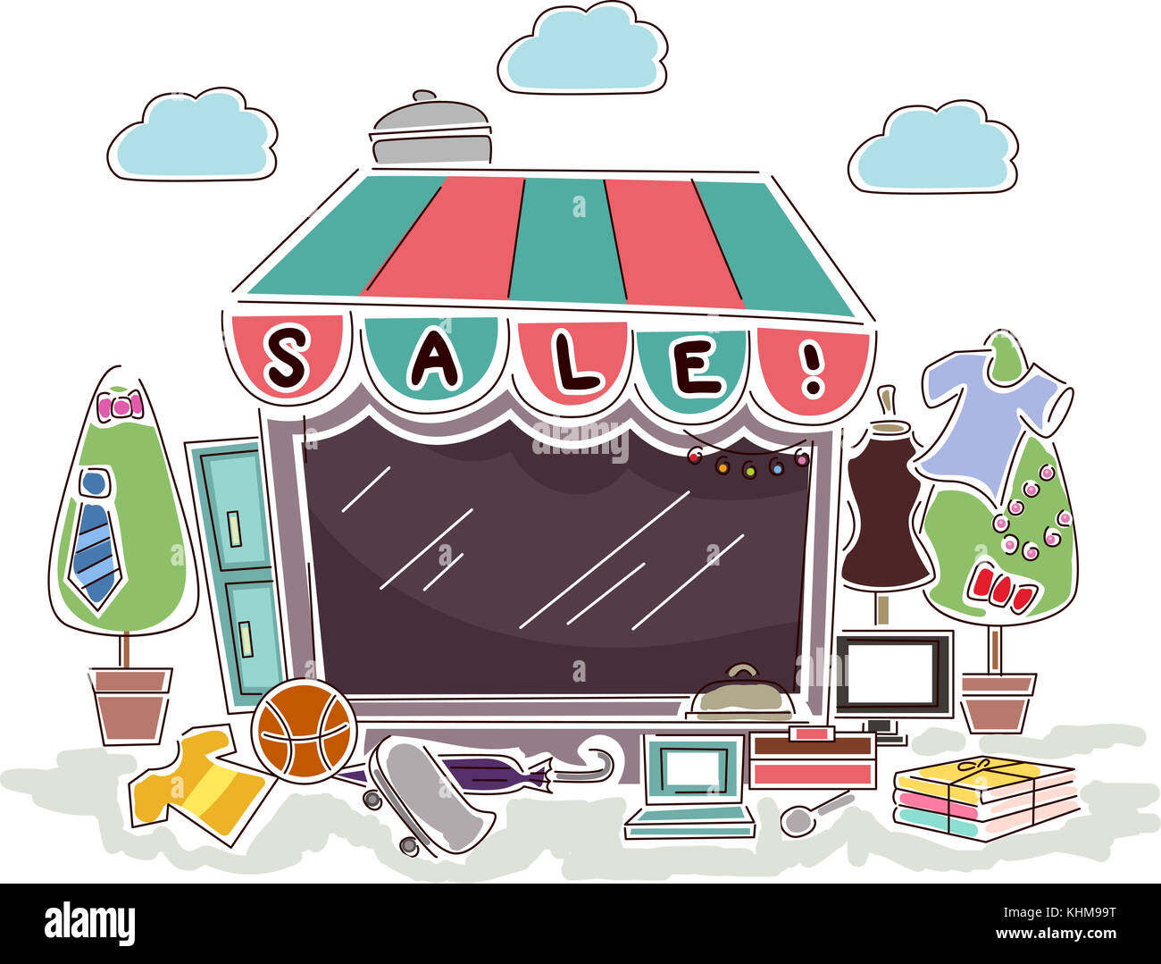 Colorful Illustration of a Small Store Having Promotional Sales on ...
