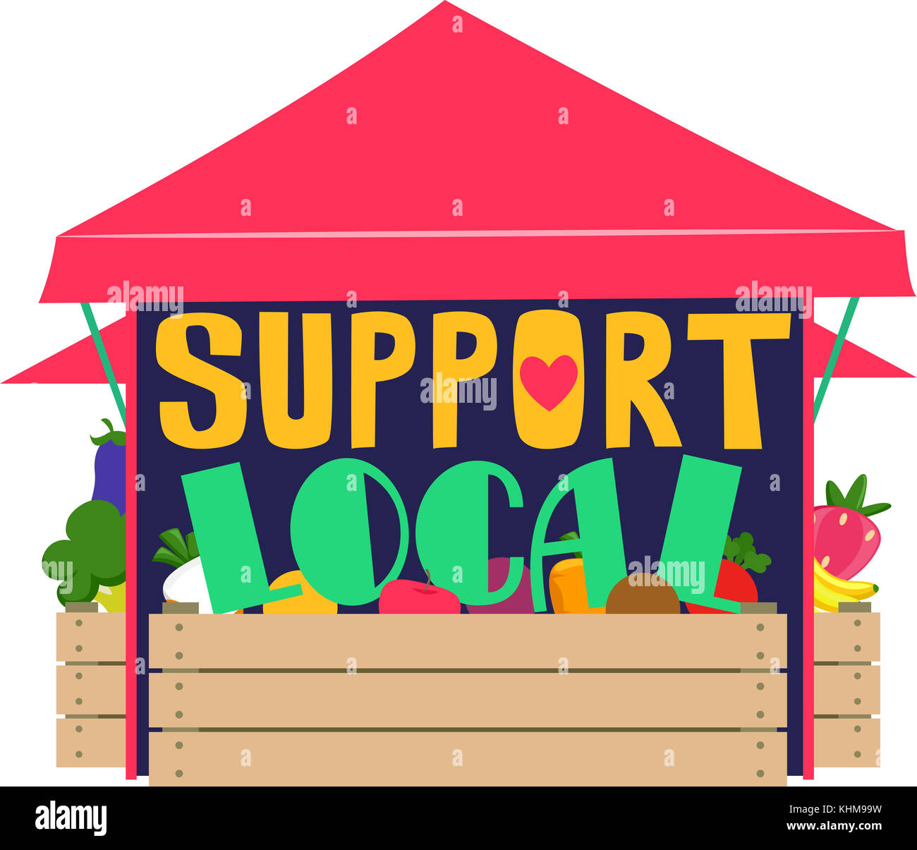 Colorful Illustration of a Produce Stand Encouraging Shoppers to ...