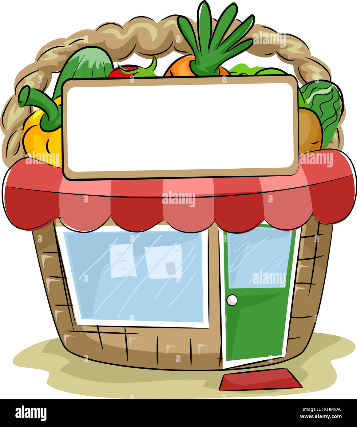 Colorful Illustration of a Produce Stand Shaped Like a Basket Filled ...
